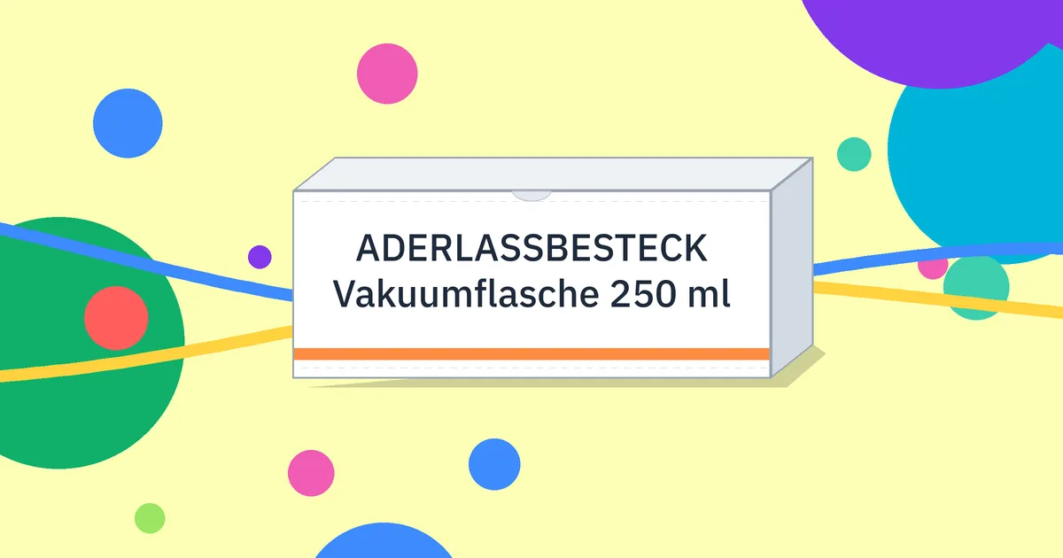 Symbolbild: Packung mit der Aufschrift ADERLASSBESTECK Vakuumflasche 250 ml (PZN 08482501) – Verfügbarkeit und Bezug in Apotheken in Frankfurt am Main
