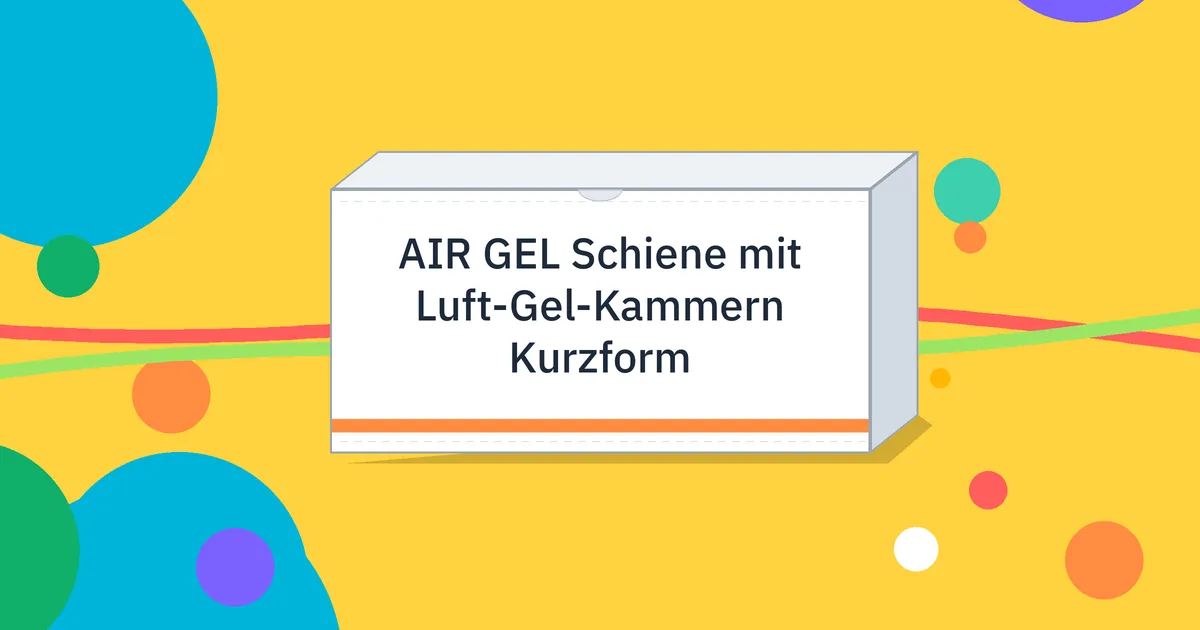 Symbolbild: Packung mit der Aufschrift AIR GEL Schiene mit Luft-Gel-Kammern Kurzform (PZN 09444649) – Verfügbarkeit und Bezug in Apotheken in Frankfurt am Main