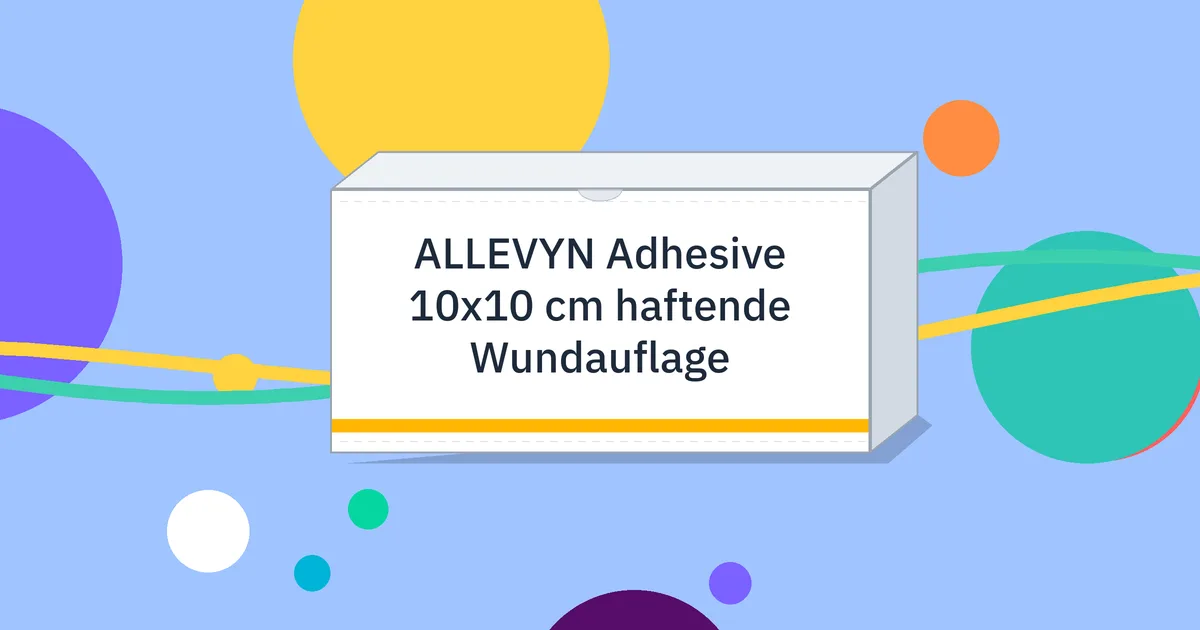 Symbolbild: Packung mit der Aufschrift ALLEVYN Adhesive 10x10 cm haftende Wundauflage (PZN 14242215) – Verfügbarkeit und Bezug in Apotheken in Frankfurt am Main