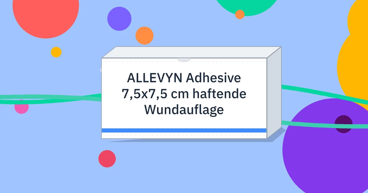 Symbolbild: Packung mit der Aufschrift ALLEVYN Adhesive 7,5x7,5 cm haftende Wundauflage (PZN 16000887) – Verfügbarkeit und Bezug in Apotheken in Frankfurt am Main