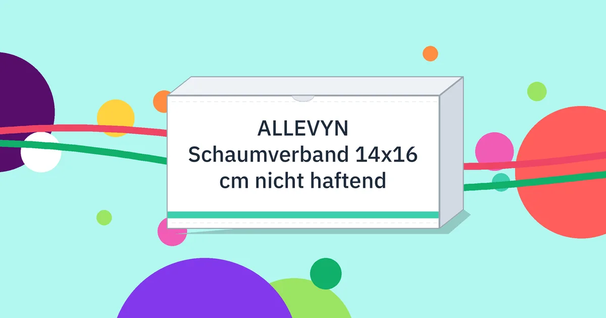 Symbolbild: Packung mit der Aufschrift ALLEVYN Schaumverband 14x16 cm nicht haftend (PZN 19785096) – Verfügbarkeit und Bezug in Apotheken in Frankfurt am Main