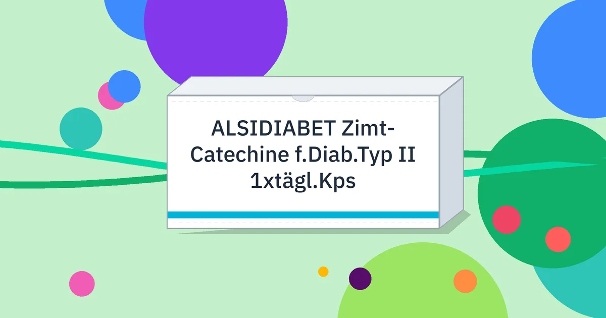 Symbolbild: Packung mit der Aufschrift ALSIDIABET Zimt-Catechine f.Diab.Typ II 1xtägl.Kps (PZN 03896675) – Verfügbarkeit und Bezug in Apotheken in Frankfurt am Main