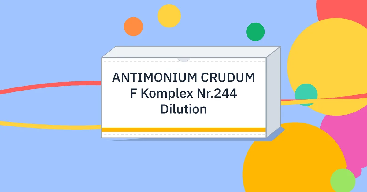 Symbolbild: Packung mit der Aufschrift ANTIMONIUM CRUDUM F Komplex Nr.244 Dilution (PZN 04484897) – Verfügbarkeit und Bezug in Apotheken in Frankfurt am Main