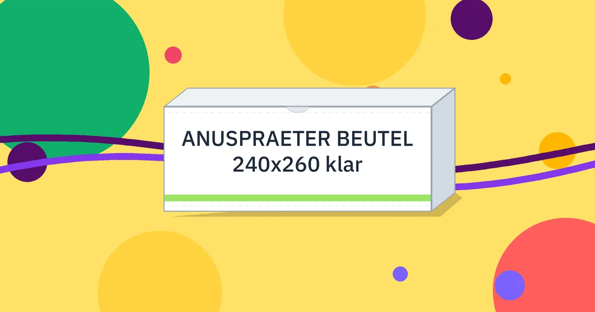 Symbolbild: Packung mit der Aufschrift ANUSPRAETER BEUTEL 240x260 klar (PZN 01960972) – Verfügbarkeit und Bezug in Apotheken in Frankfurt am Main