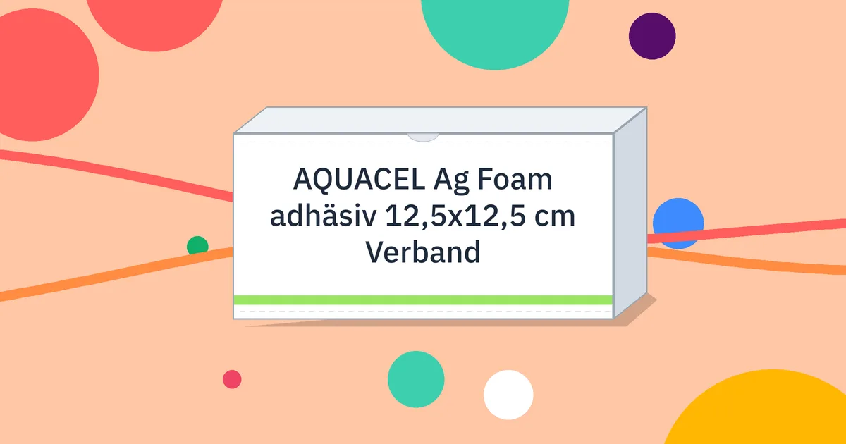 Symbolbild: Packung mit der Aufschrift AQUACEL Ag Foam adhäsiv 12,5x12,5 cm Verband (PZN 20388271) – Verfügbarkeit und Bezug in Apotheken in Frankfurt am Main