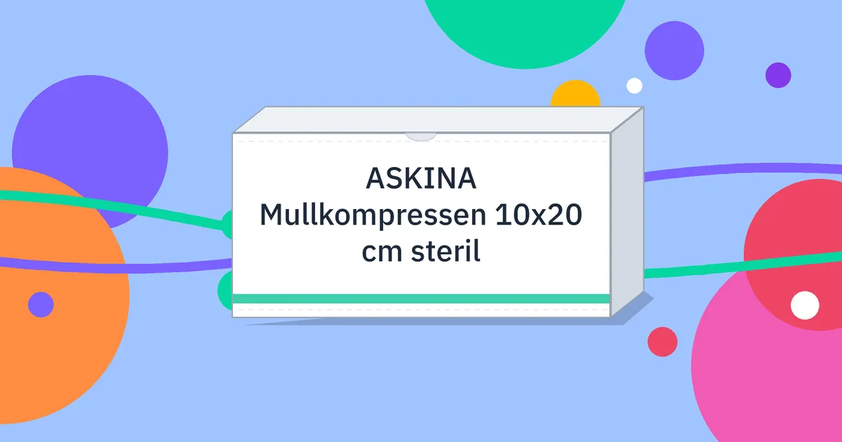 Symbolbild: Packung mit der Aufschrift ASKINA Mullkompressen 10x20 cm steril (PZN 12735652) – Verfügbarkeit und Bezug in Apotheken in Frankfurt am Main
