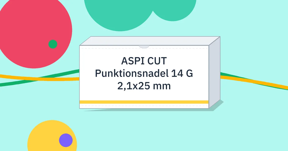 Symbolbild: Packung mit der Aufschrift ASPI CUT Punktionsnadel 14 G 2,1x25 mm (PZN 20085369) – Verfügbarkeit und Bezug in Apotheken in Frankfurt am Main