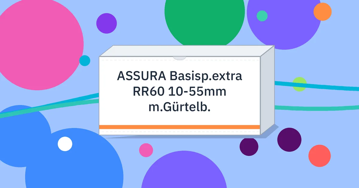 Symbolbild: Packung mit der Aufschrift ASSURA Basisp.extra RR60 10-55mm m.Gürtelb. (PZN 02164846) – Verfügbarkeit und Bezug in Apotheken in Frankfurt am Main
