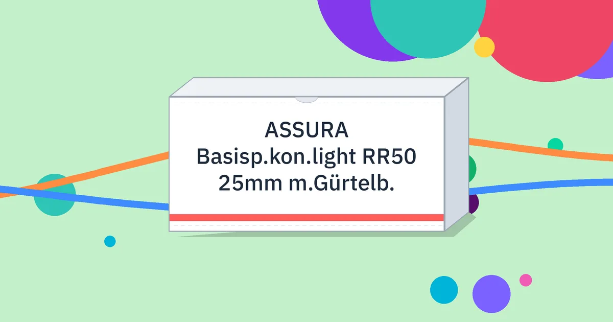 Symbolbild: Packung mit der Aufschrift ASSURA Basisp.kon.light RR50 25mm m.Gürtelb. (PZN 02856998) – Verfügbarkeit und Bezug in Apotheken in Frankfurt am Main