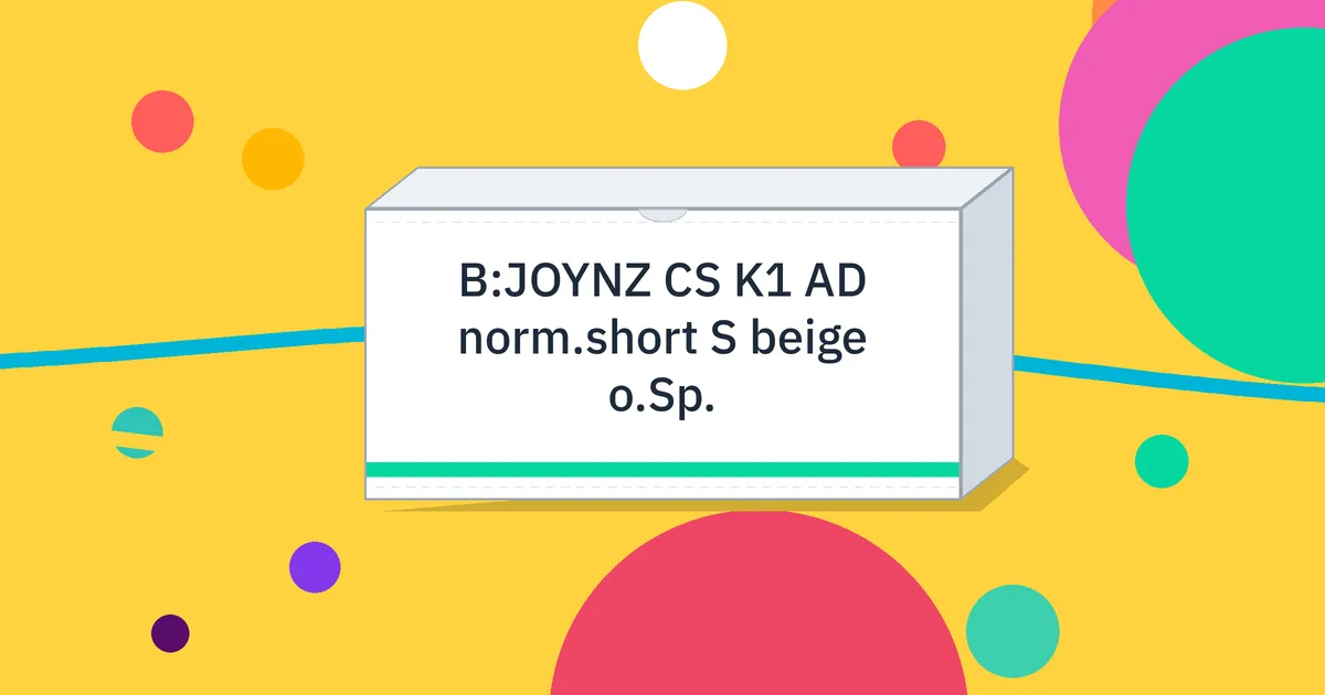 Symbolbild: Packung mit der Aufschrift B:JOYNZ CS K1 AD norm.short S beige o.Sp. (PZN 20525029) – Verfügbarkeit und Bezug in Apotheken in Frankfurt am Main