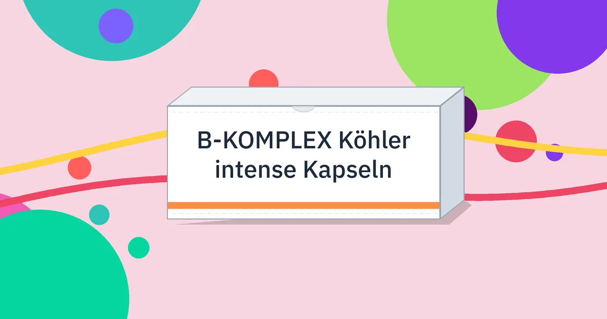 Symbolbild: Packung mit der Aufschrift B-KOMPLEX Köhler intense Kapseln (PZN 14448282) – Verfügbarkeit und Bezug in Apotheken in Frankfurt am Main