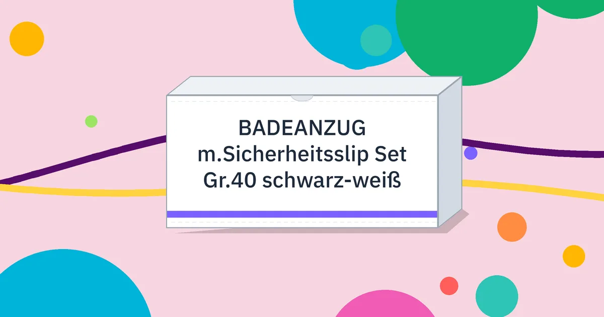 Symbolbild: Packung mit der Aufschrift BADEANZUG m.Sicherheitsslip Set Gr.40 schwarz-weiß (PZN 15263722) – Verfügbarkeit und Bezug in Apotheken in Frankfurt am Main