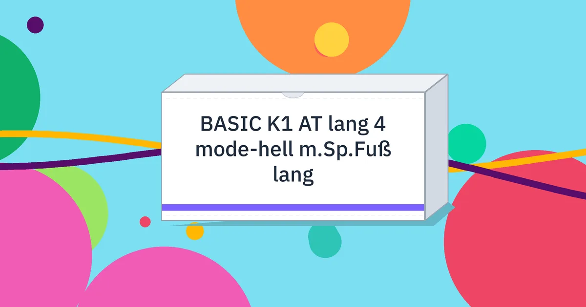 Symbolbild: Packung mit der Aufschrift BASIC K1 AT lang 4 mode-hell m.Sp.Fuß lang (PZN 20262819) – Verfügbarkeit und Bezug in Apotheken in Frankfurt am Main