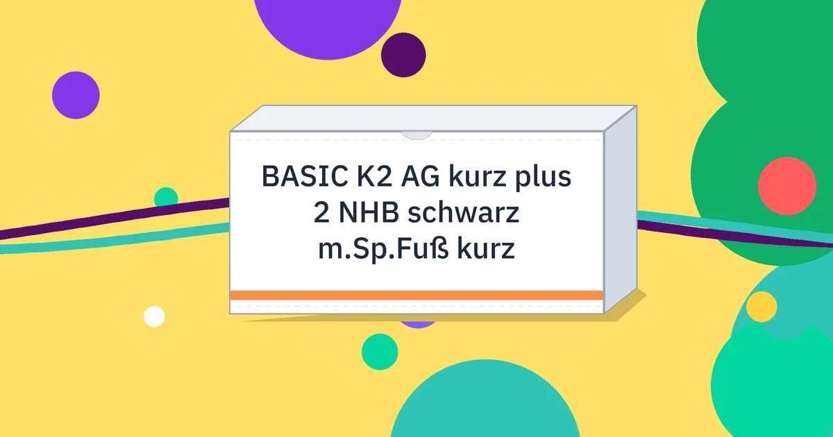 Symbolbild: Packung mit der Aufschrift BASIC K2 AG kurz plus 2 NHB schwarz m.Sp.Fuß kurz (PZN 20266591) – Verfügbarkeit und Bezug in Apotheken in Frankfurt am Main