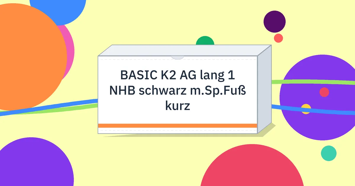 Symbolbild: Packung mit der Aufschrift BASIC K2 AG lang 1 NHB schwarz m.Sp.Fuß kurz (PZN 20266036) – Verfügbarkeit und Bezug in Apotheken in Frankfurt am Main