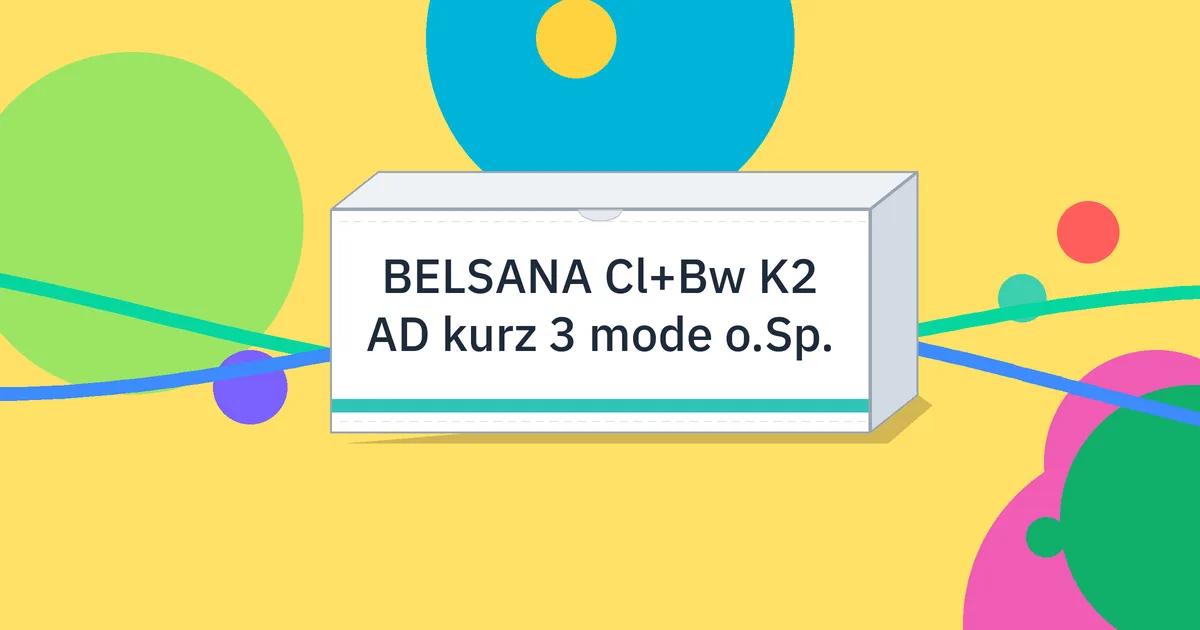 Symbolbild: Packung mit der Aufschrift BELSANA Cl+Bw K2 AD kurz 3 mode o.Sp. (PZN 12241281) – Verfügbarkeit und Bezug in Apotheken in Frankfurt am Main