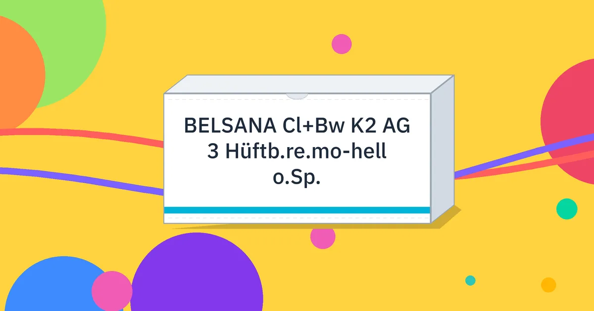 Symbolbild: Packung mit der Aufschrift BELSANA Cl+Bw K2 AG 3 Hüftb.re.mo-hell o.Sp. (PZN 12254444) – Verfügbarkeit und Bezug in Apotheken in Frankfurt am Main