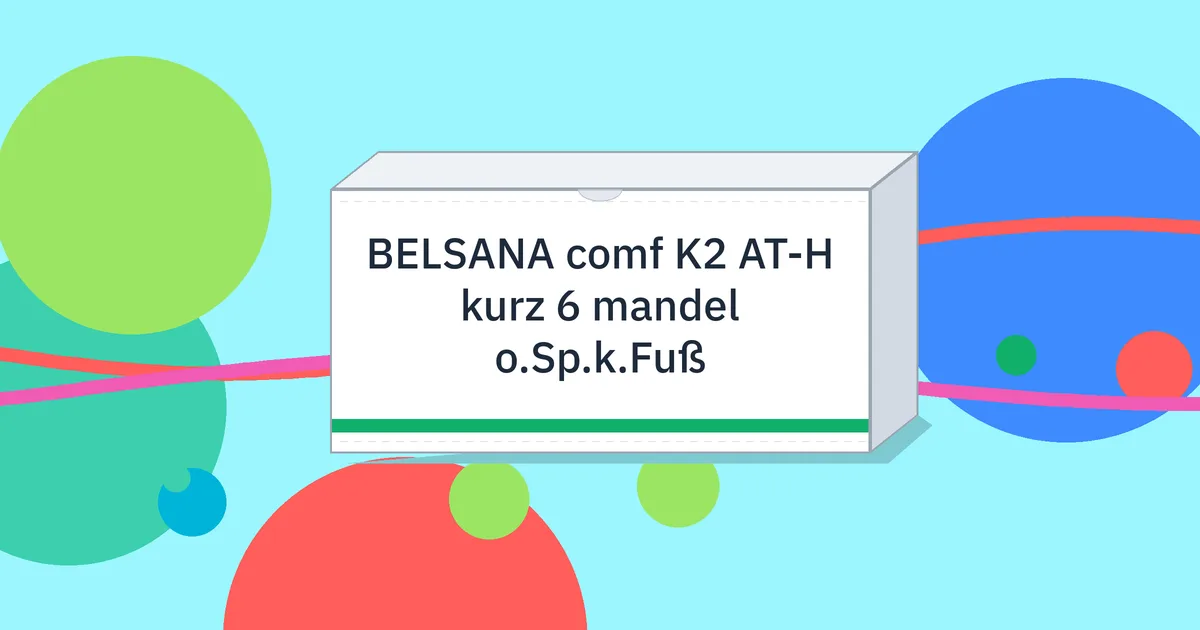 Symbolbild: Packung mit der Aufschrift BELSANA comf K2 AT-H kurz 6 mandel o.Sp.k.Fuß (PZN 12331877) – Verfügbarkeit und Bezug in Apotheken in Frankfurt am Main