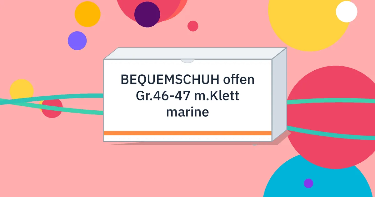 Symbolbild: Packung mit der Aufschrift BEQUEMSCHUH offen Gr.46-47 m.Klett marine (PZN 16170394) – Verfügbarkeit und Bezug in Apotheken in Frankfurt am Main
