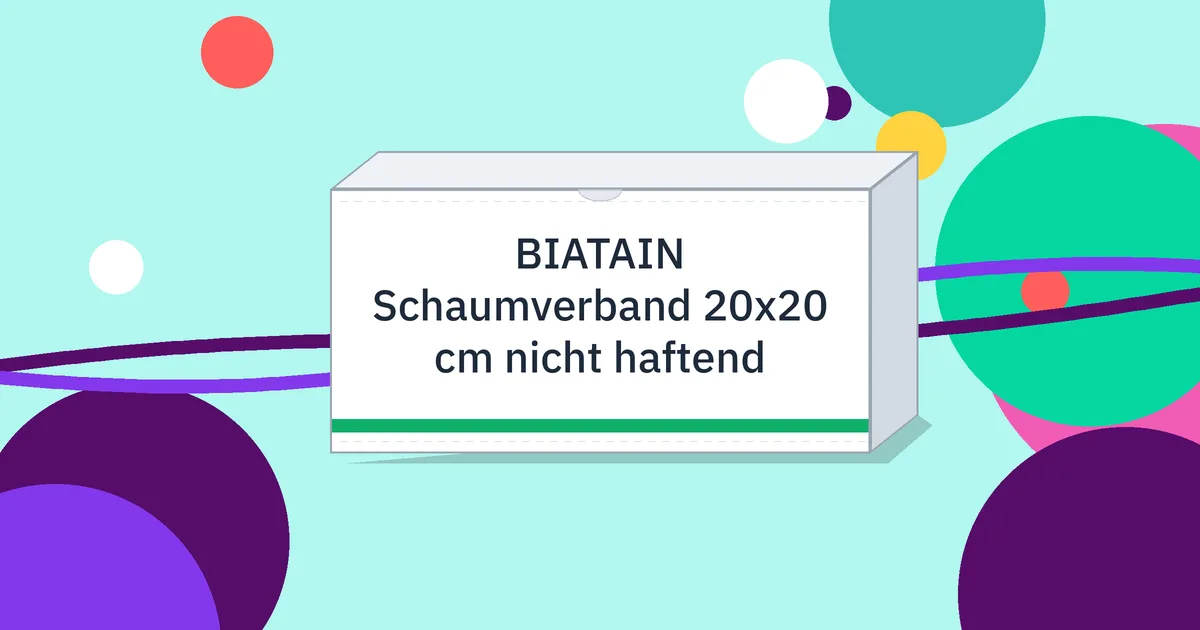 Symbolbild: Packung mit der Aufschrift BIATAIN Schaumverband 20x20 cm nicht haftend (PZN 19698925) – Verfügbarkeit und Bezug in Apotheken in Frankfurt am Main