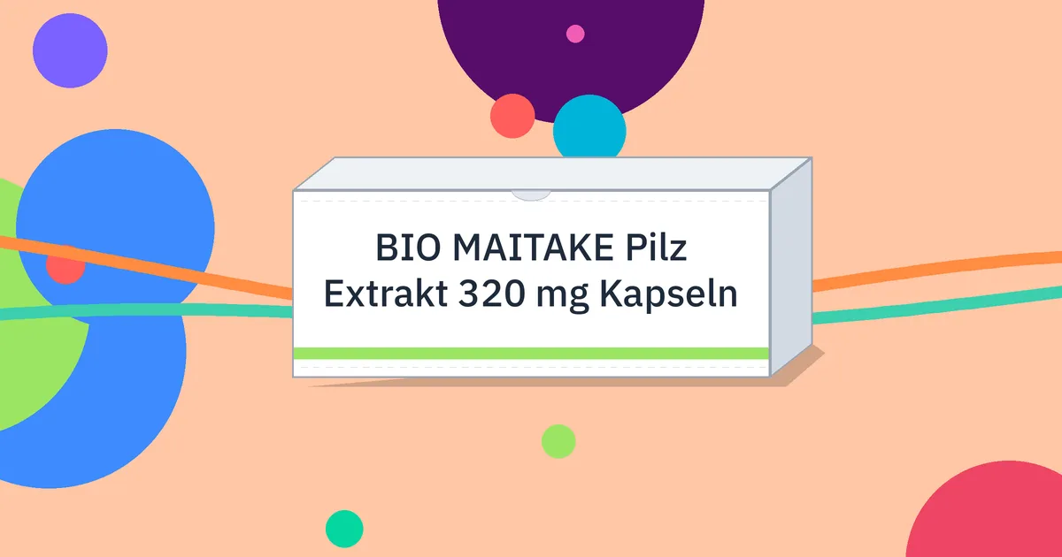 Symbolbild: Packung mit der Aufschrift BIO MAITAKE Pilz Extrakt 320 mg Kapseln (PZN 09464592) – Verfügbarkeit und Bezug in Apotheken in Frankfurt am Main