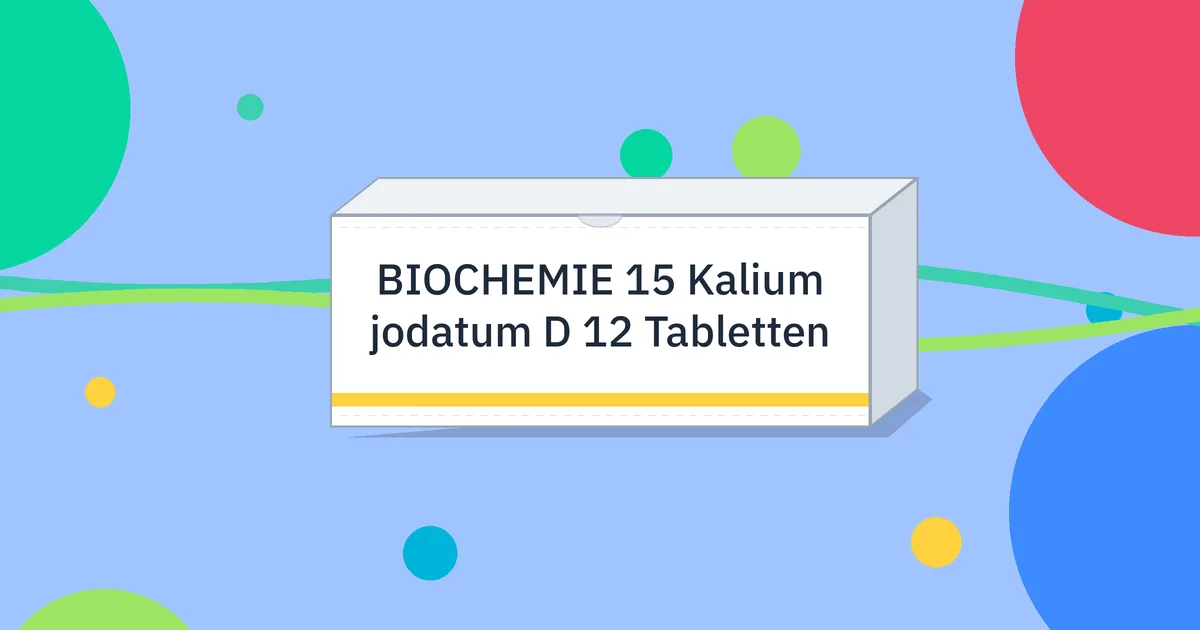 Symbolbild: Packung mit der Aufschrift BIOCHEMIE 15 Kalium jodatum D 12 Tabletten (PZN 04324780) – Verfügbarkeit und Bezug in Apotheken in Frankfurt am Main