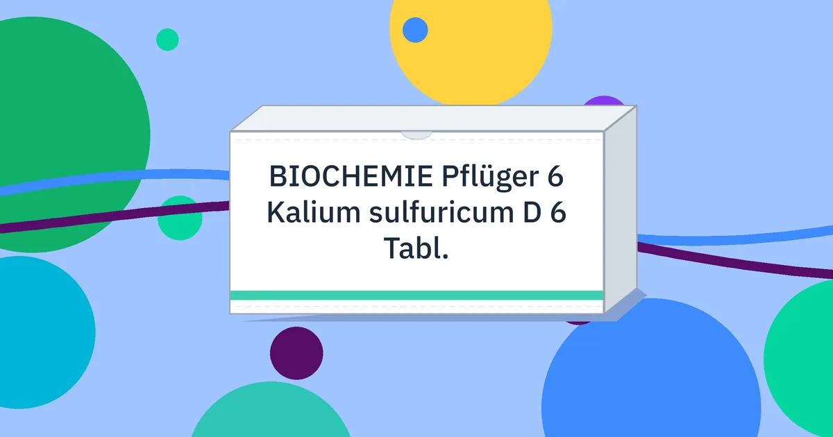 Symbolbild: Packung mit der Aufschrift BIOCHEMIE Pflüger 6 Kalium sulfuricum D 6 Tabl. (PZN 06319286) – Verfügbarkeit und Bezug in Apotheken in Frankfurt am Main