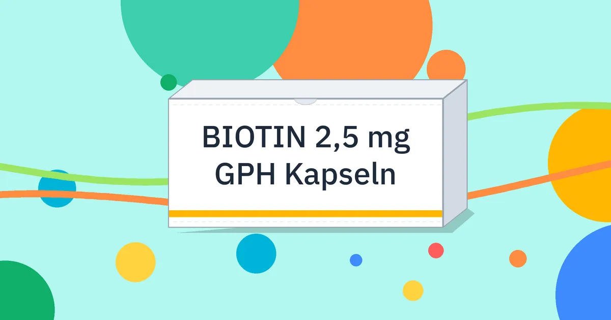 Symbolbild: Packung mit der Aufschrift BIOTIN 2,5 mg GPH Kapseln (PZN 09786769) – Verfügbarkeit und Bezug in Apotheken in Frankfurt am Main