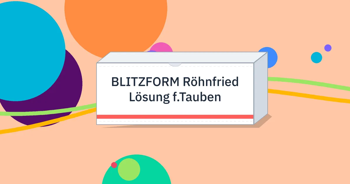 Symbolbild: Packung mit der Aufschrift BLITZFORM Röhnfried Lösung f.Tauben (PZN 03157943) – Verfügbarkeit und Bezug in Apotheken in Frankfurt am Main