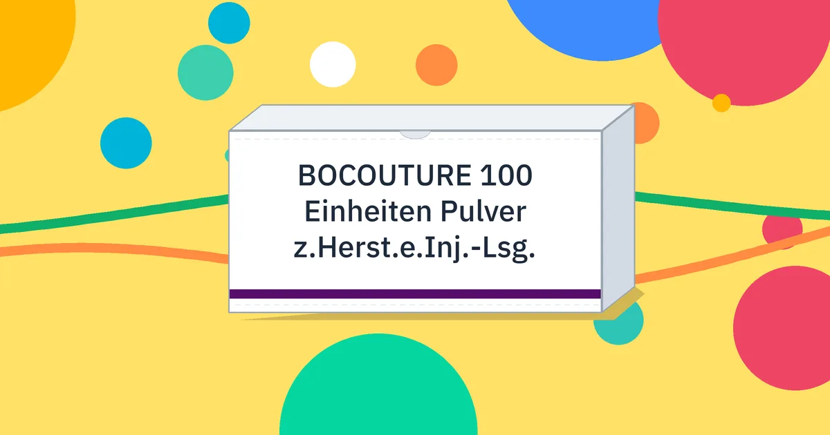 Symbolbild: Packung mit der Aufschrift BOCOUTURE 100 Einheiten Pulver z.Herst.e.Inj.-Lsg. (PZN 16232675) – Verfügbarkeit und Bezug in Apotheken in Frankfurt am Main