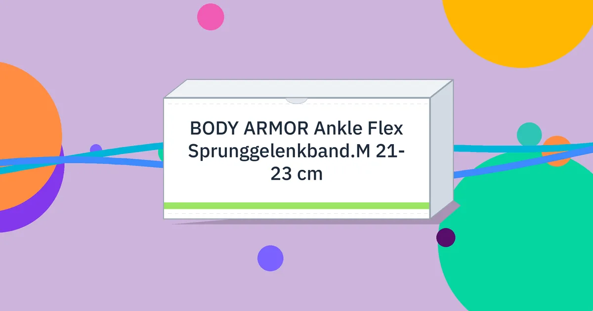 Symbolbild: Packung mit der Aufschrift BODY ARMOR Ankle Flex Sprunggelenkband.M 21-23 cm (PZN 16630424) – Verfügbarkeit und Bezug in Apotheken in Frankfurt am Main