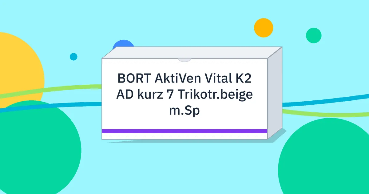 Symbolbild: Packung mit der Aufschrift BORT AktiVen Vital K2 AD kurz 7 Trikotr.beige m.Sp (PZN 13727287) – Verfügbarkeit und Bezug in Apotheken in Frankfurt am Main