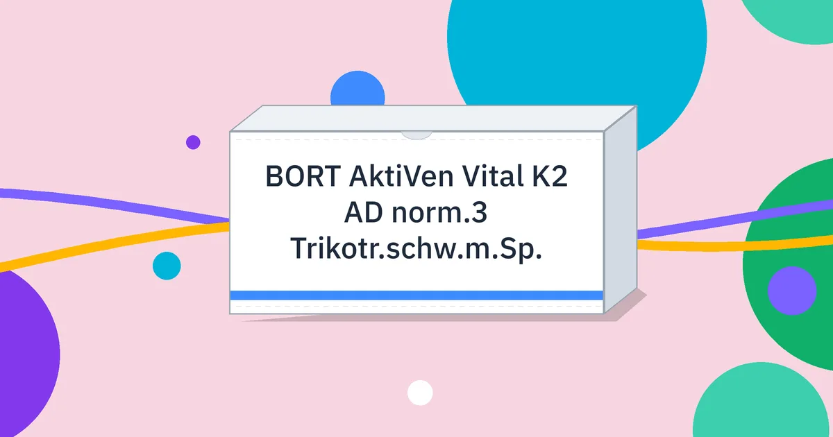 Symbolbild: Packung mit der Aufschrift BORT AktiVen Vital K2 AD norm.3 Trikotr.schw.m.Sp. (PZN 12549760) – Verfügbarkeit und Bezug in Apotheken in Frankfurt am Main
