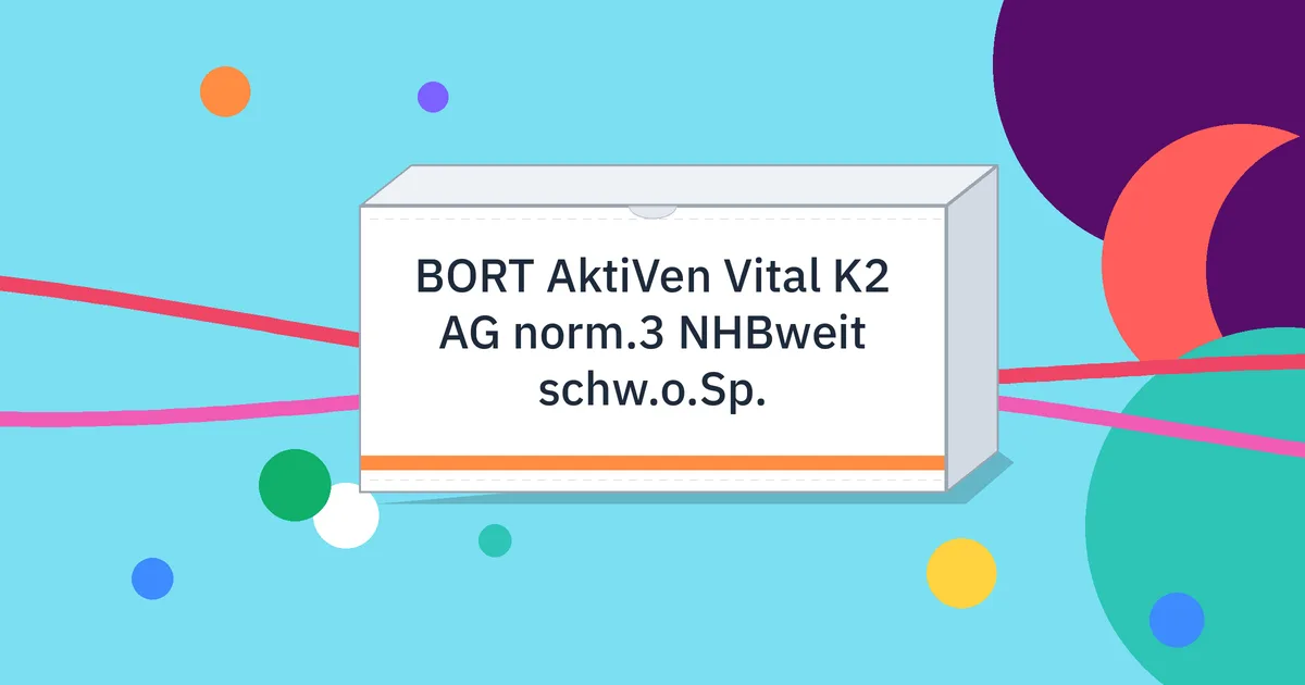 Symbolbild: Packung mit der Aufschrift BORT AktiVen Vital K2 AG norm.3 NHBweit schw.o.Sp. (PZN 12384810) – Verfügbarkeit und Bezug in Apotheken in Frankfurt am Main