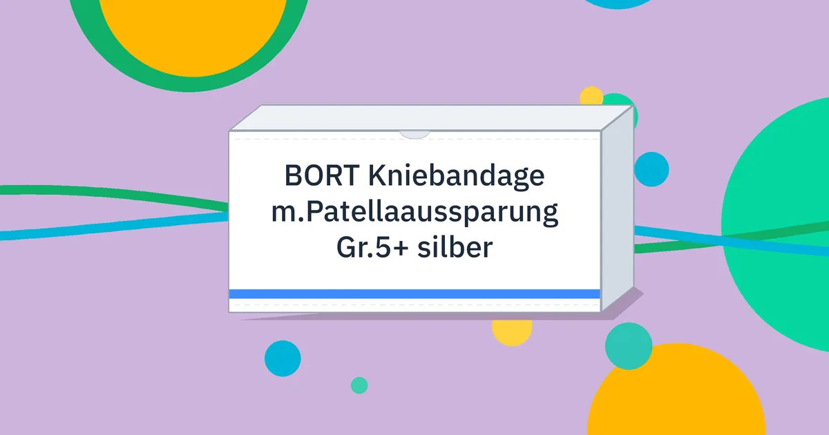 Symbolbild: Packung mit der Aufschrift BORT Kniebandage m.Patellaaussparung Gr.5+ silber (PZN 16844929) – Verfügbarkeit und Bezug in Apotheken in Frankfurt am Main
