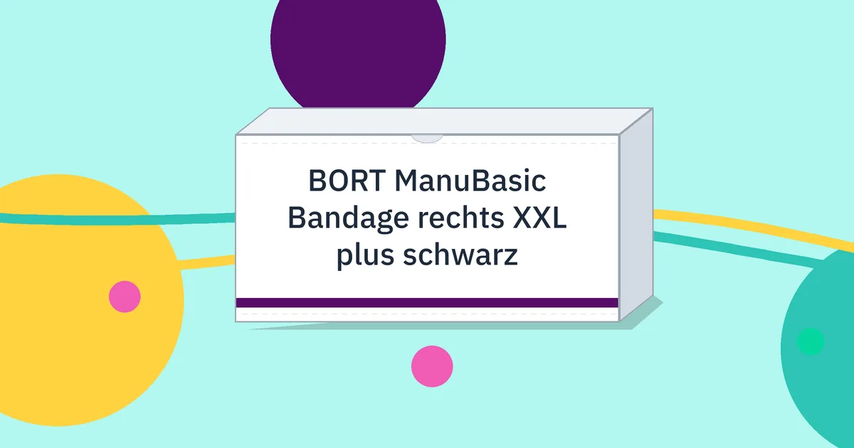 Symbolbild: Packung mit der Aufschrift BORT ManuBasic Bandage rechts XXL plus schwarz (PZN 18269872) – Verfügbarkeit und Bezug in Apotheken in Frankfurt am Main