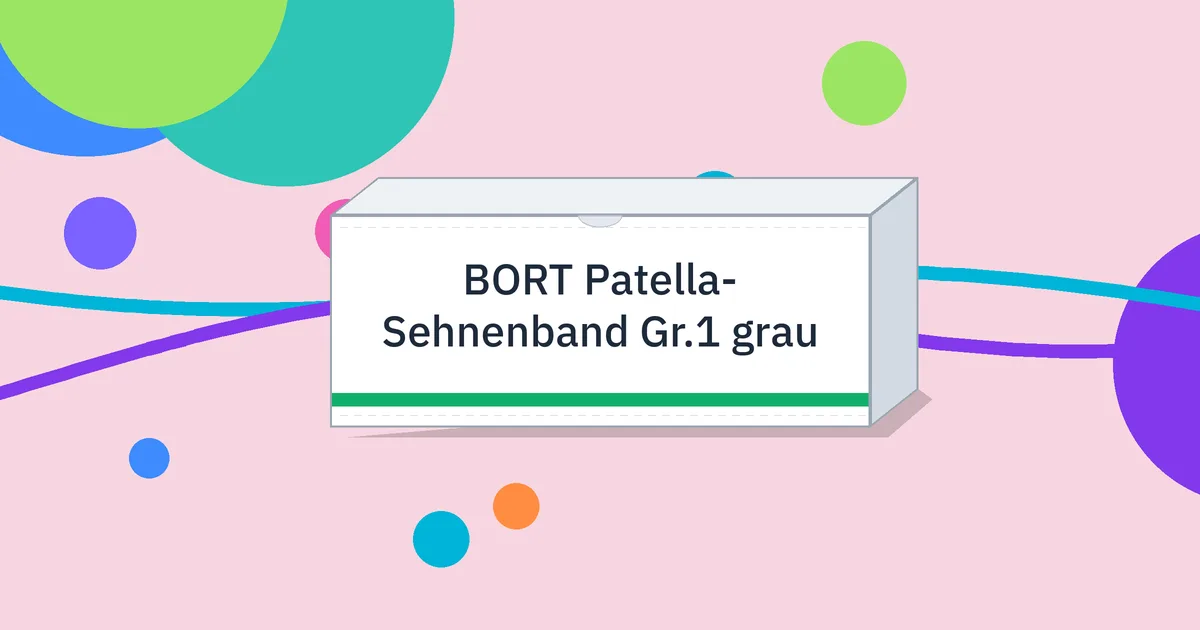 Symbolbild: Packung mit der Aufschrift BORT Patella-Sehnenband Gr.1 grau (PZN 16847365) – Verfügbarkeit und Bezug in Apotheken in Frankfurt am Main