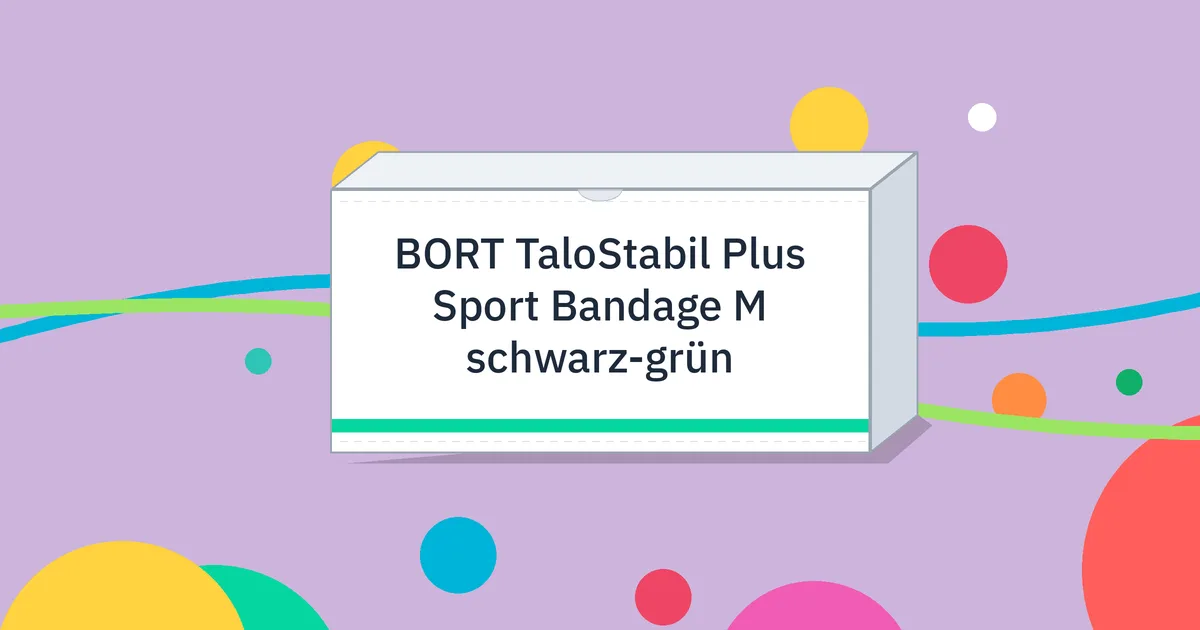 Symbolbild: Packung mit der Aufschrift BORT TaloStabil Plus Sport Bandage M schwarz-grün (PZN 12573362) – Verfügbarkeit und Bezug in Apotheken in Frankfurt am Main