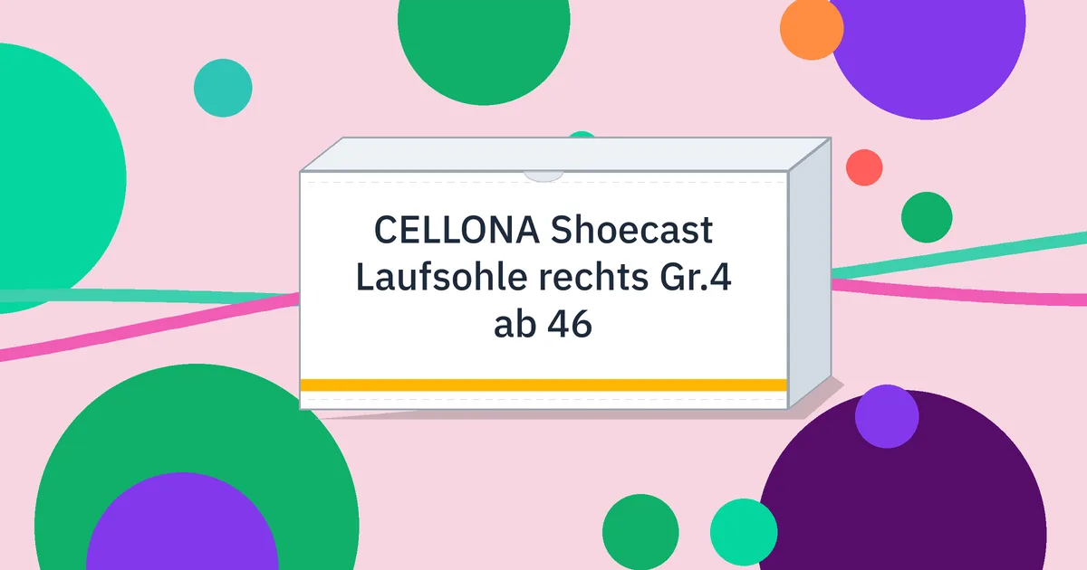 Symbolbild: Packung mit der Aufschrift CELLONA Shoecast Laufsohle rechts Gr.4 ab 46 (PZN 08666543) – Verfügbarkeit und Bezug in Apotheken in Frankfurt am Main