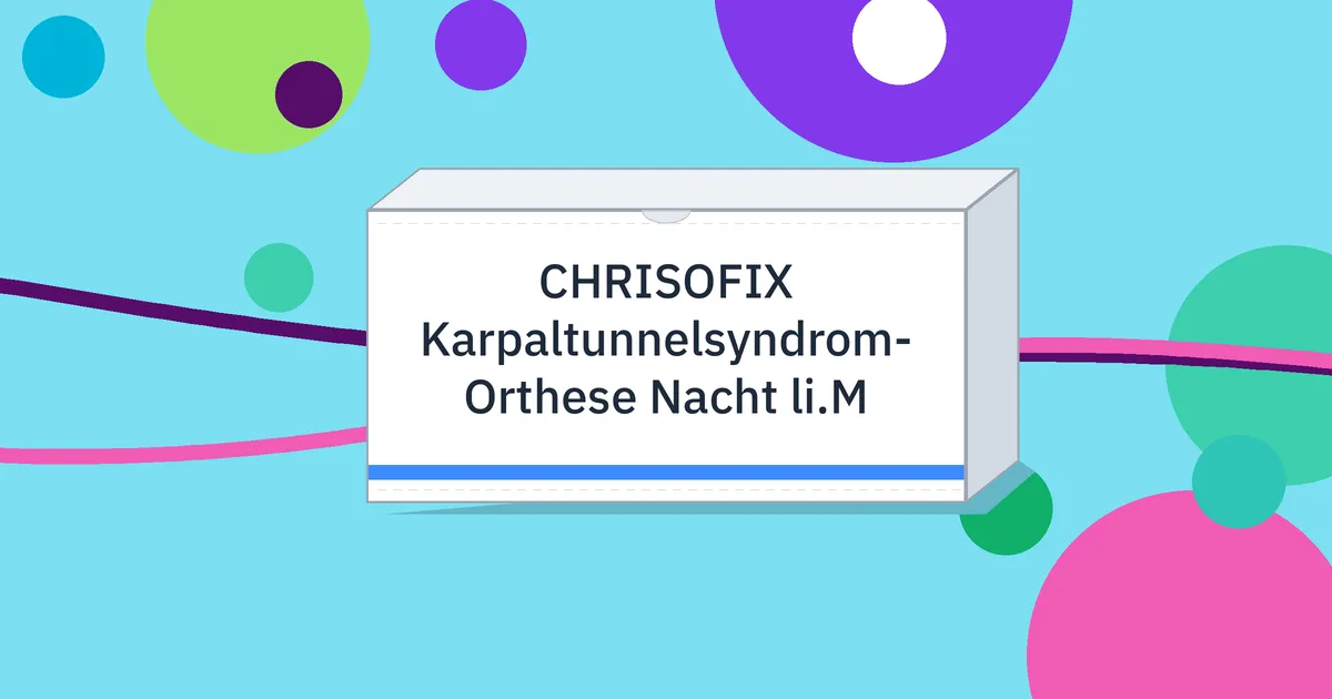Symbolbild: Packung mit der Aufschrift CHRISOFIX Karpaltunnelsyndrom-Orthese Nacht li.M (PZN 17559711) – Verfügbarkeit und Bezug in Apotheken in Frankfurt am Main