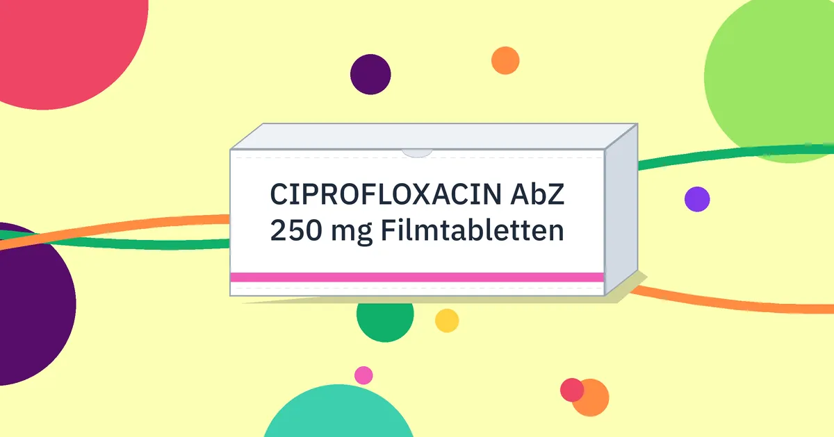 Symbolbild: Packung mit der Aufschrift CIPROFLOXACIN AbZ 250 mg Filmtabletten (PZN 02162043) – Verfügbarkeit und Bezug in Apotheken in Frankfurt am Main