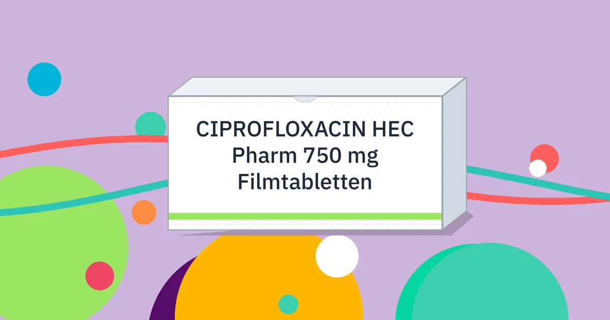 Symbolbild: Packung mit der Aufschrift CIPROFLOXACIN HEC Pharm 750 mg Filmtabletten (PZN 19830945) – Verfügbarkeit und Bezug in Apotheken in Frankfurt am Main