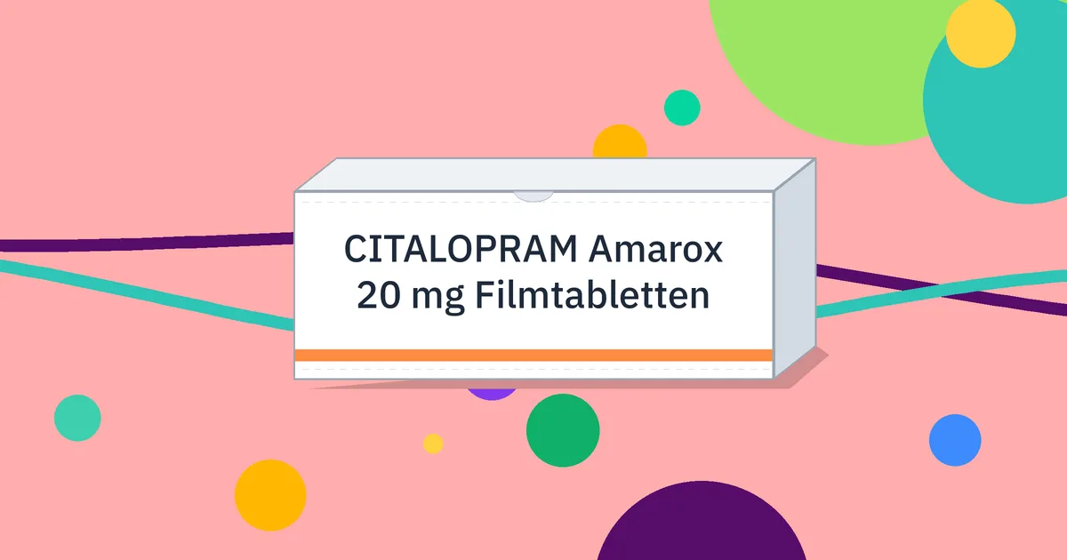 Symbolbild: Packung mit der Aufschrift CITALOPRAM Amarox 20 mg Filmtabletten (PZN 17907508) – Verfügbarkeit und Bezug in Apotheken in Frankfurt am Main