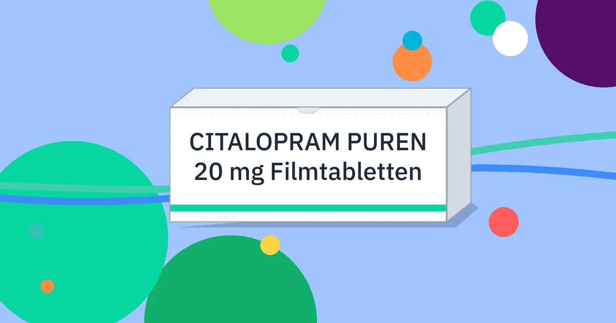 Symbolbild: Packung mit der Aufschrift CITALOPRAM PUREN 20 mg Filmtabletten (PZN 15616741) – Verfügbarkeit und Bezug in Apotheken in Frankfurt am Main