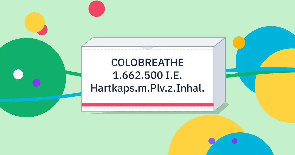Symbolbild: Packung mit der Aufschrift COLOBREATHE 1.662.500 I.E. Hartkaps.m.Plv.z.Inhal. (PZN 11697323) – Verfügbarkeit und Bezug in Apotheken in Frankfurt am Main