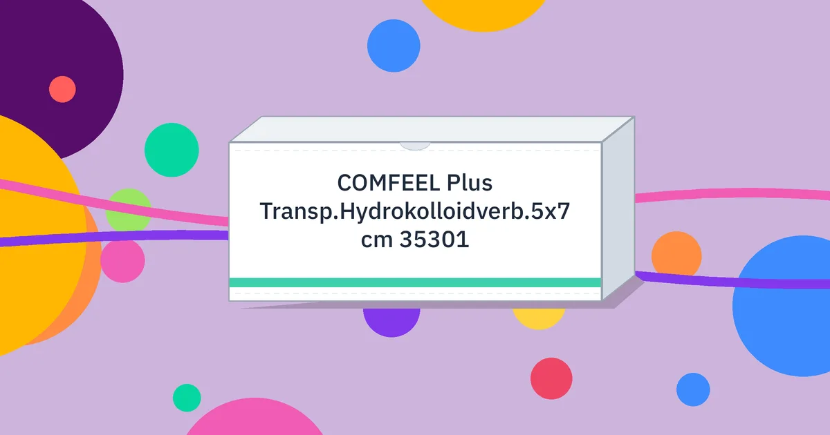 Symbolbild: Packung mit der Aufschrift COMFEEL Plus Transp.Hydrokolloidverb.5x7 cm 35301 (PZN 11560529) – Verfügbarkeit und Bezug in Apotheken in Frankfurt am Main