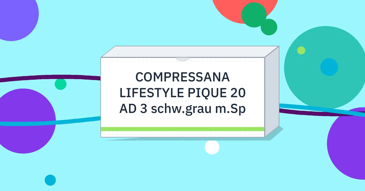 Symbolbild: Packung mit der Aufschrift COMPRESSANA LIFESTYLE PIQUE 20 AD 3 schw.grau m.Sp (PZN 19476751) – Verfügbarkeit und Bezug in Apotheken in Frankfurt am Main