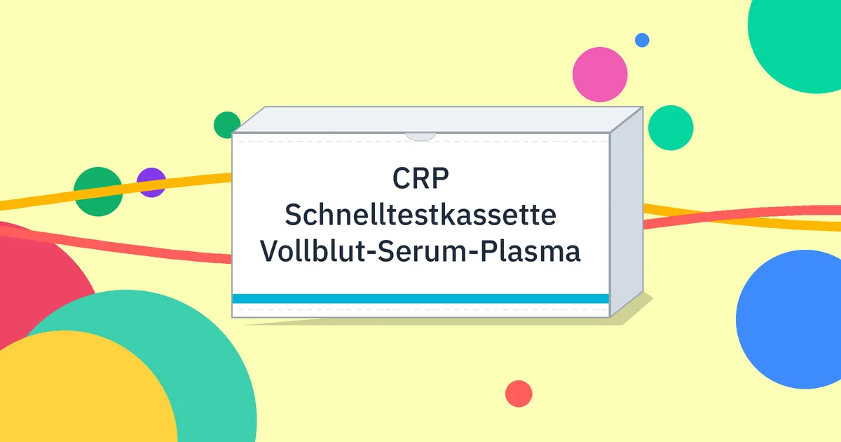Symbolbild: Packung mit der Aufschrift CRP Schnelltestkassette Vollblut-Serum-Plasma (PZN 19850899) – Verfügbarkeit und Bezug in Apotheken in Frankfurt am Main