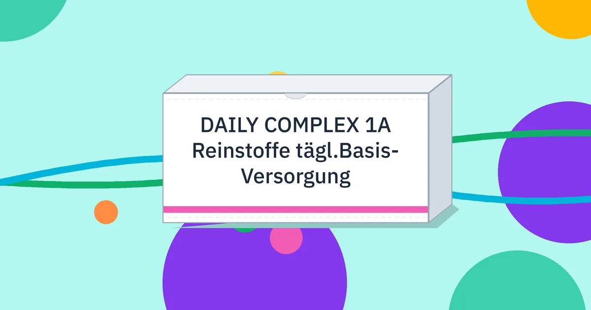 Symbolbild: Packung mit der Aufschrift DAILY COMPLEX 1A Reinstoffe tägl.Basis-Versorgung (PZN 14039514) – Verfügbarkeit und Bezug in Apotheken in Frankfurt am Main