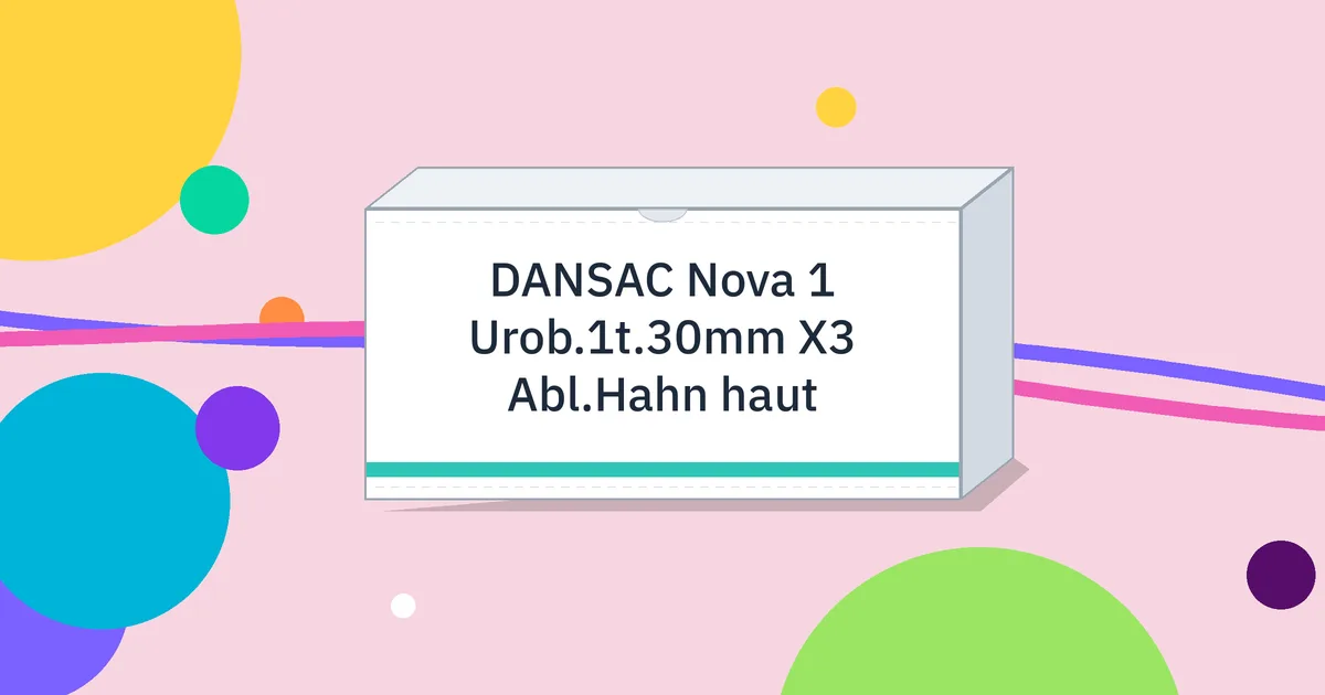 Symbolbild: Packung mit der Aufschrift DANSAC Nova 1 Urob.1t.30mm X3 Abl.Hahn haut (PZN 01994758) – Verfügbarkeit und Bezug in Apotheken in Frankfurt am Main